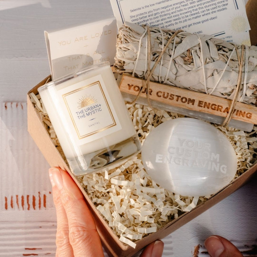 Personalized Crystal Gift Set Bundle - Smudge Bundle, Selenite, Candle ...